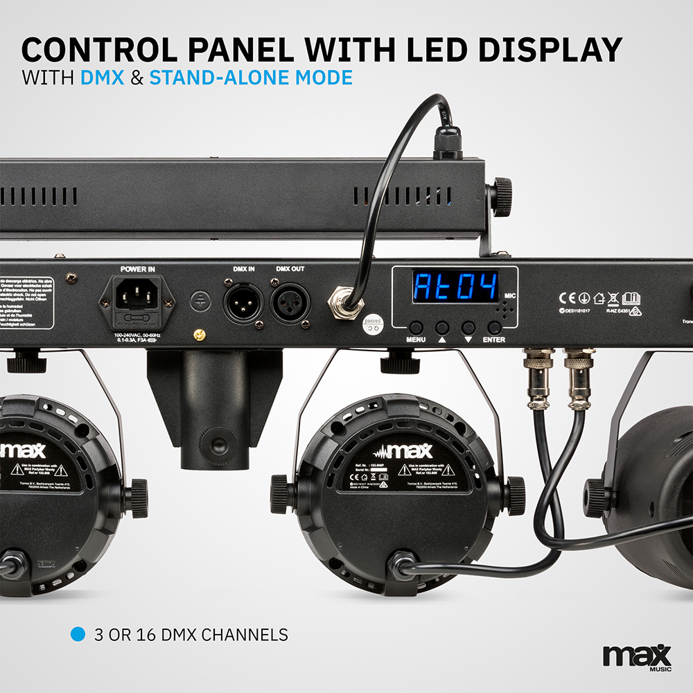 Max LED Portable DMX Bar with 2 PAR Strobe Projectors and 2 Derby RGBW ...