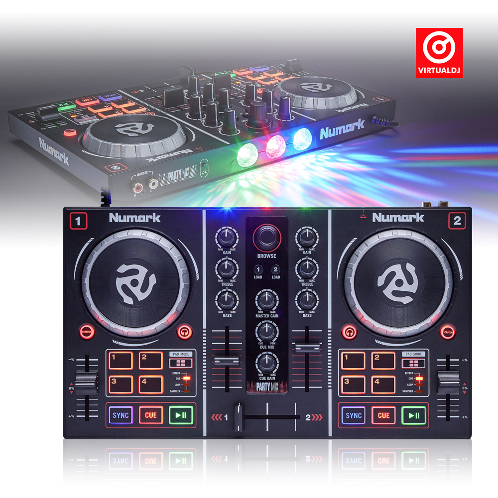 Numark Party Mix DJ Controller 2-Ch Built-in Lights Sound Card with ...