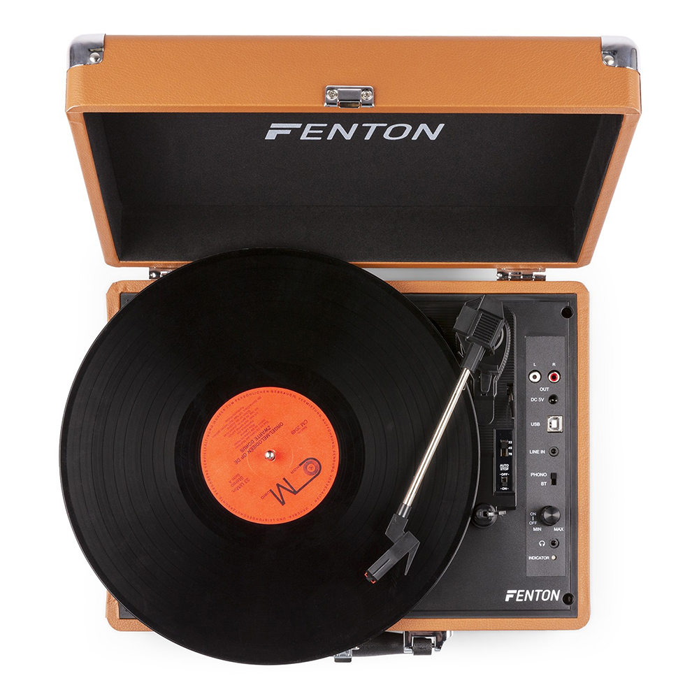 Record Player With Built In Speakers - Fenton RP115F - Brown Finish