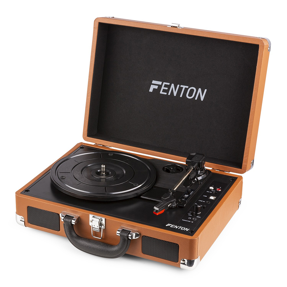 Record Player With Built In Speakers - Fenton RP115F - Brown Finish