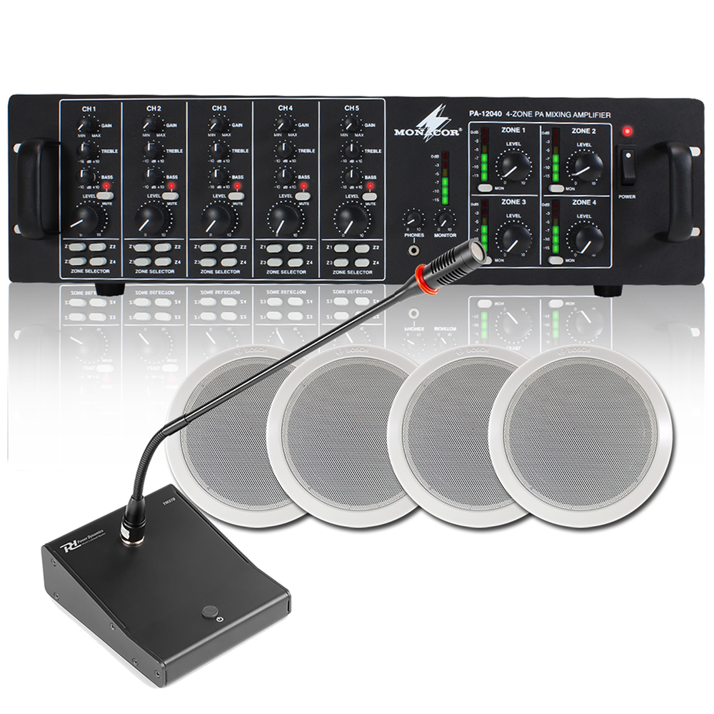 Bosch Public Announcement System, Set of 4 Ceiling Speakers & PA Microphone