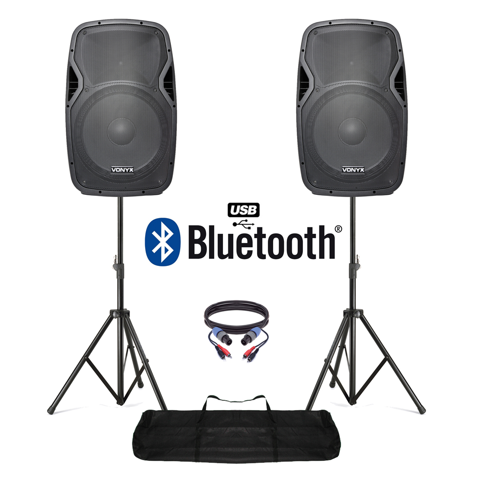 15" Bluetooth DJ Disco Speaker Set Active PA System with Stands 1600W ...