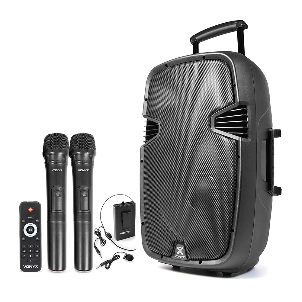 Vonyx SPJ-PA815 15" Portable PA Speaker with UHF Microphones