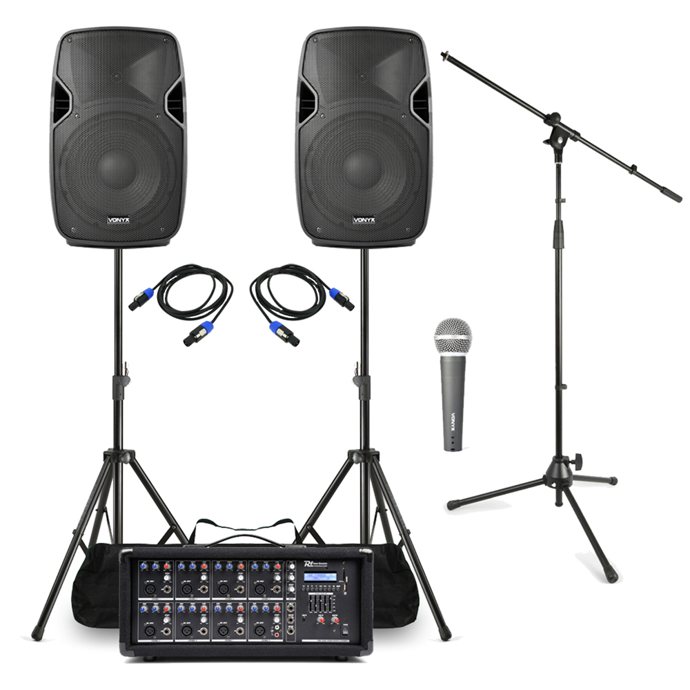 Vonyx AP1000 10" Passive PA Speaker Pair, Stands, Mics & PDM-C805A ...