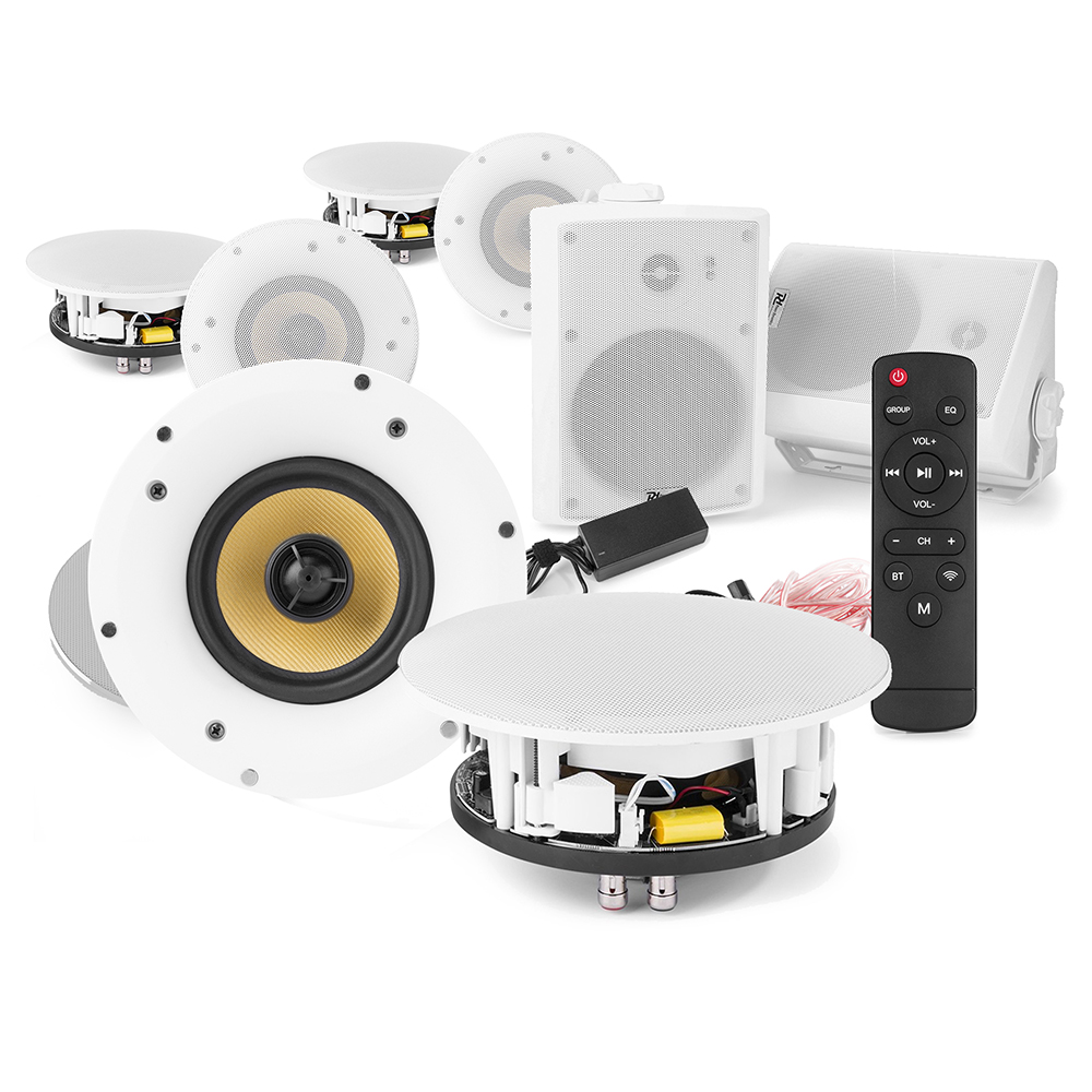 4-Zone Home PA System with 6.5" WCS65 Ceiling Speakers & 5.25" WS50A ...