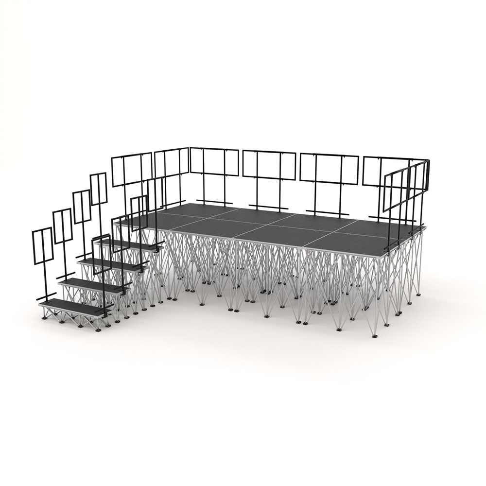 PD X-LITE750 PORTABLE Stage Platform Riser with Railings & Steps - 4m x ...