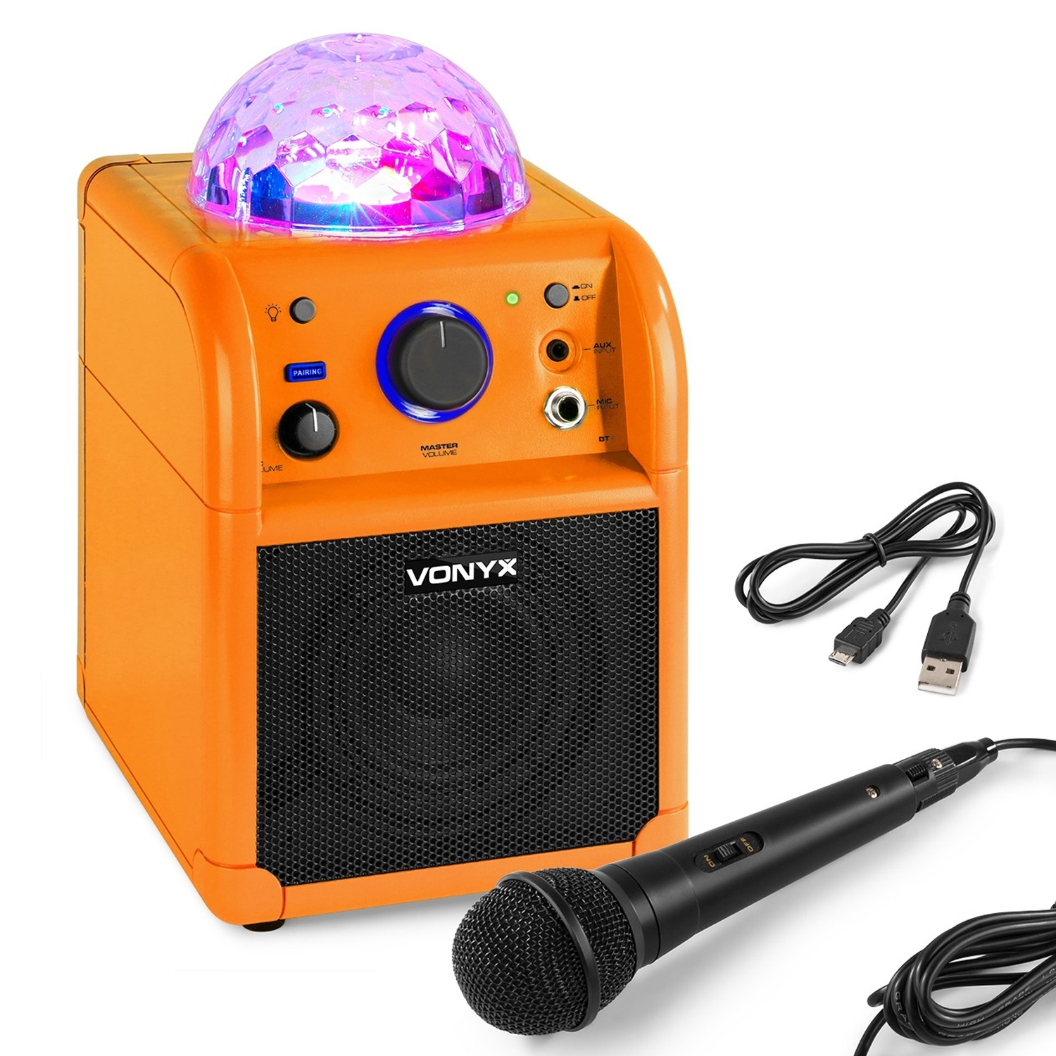 Vonyx SBS50L Kids Karaoke Machine with Lights & Bluetooth, Orange