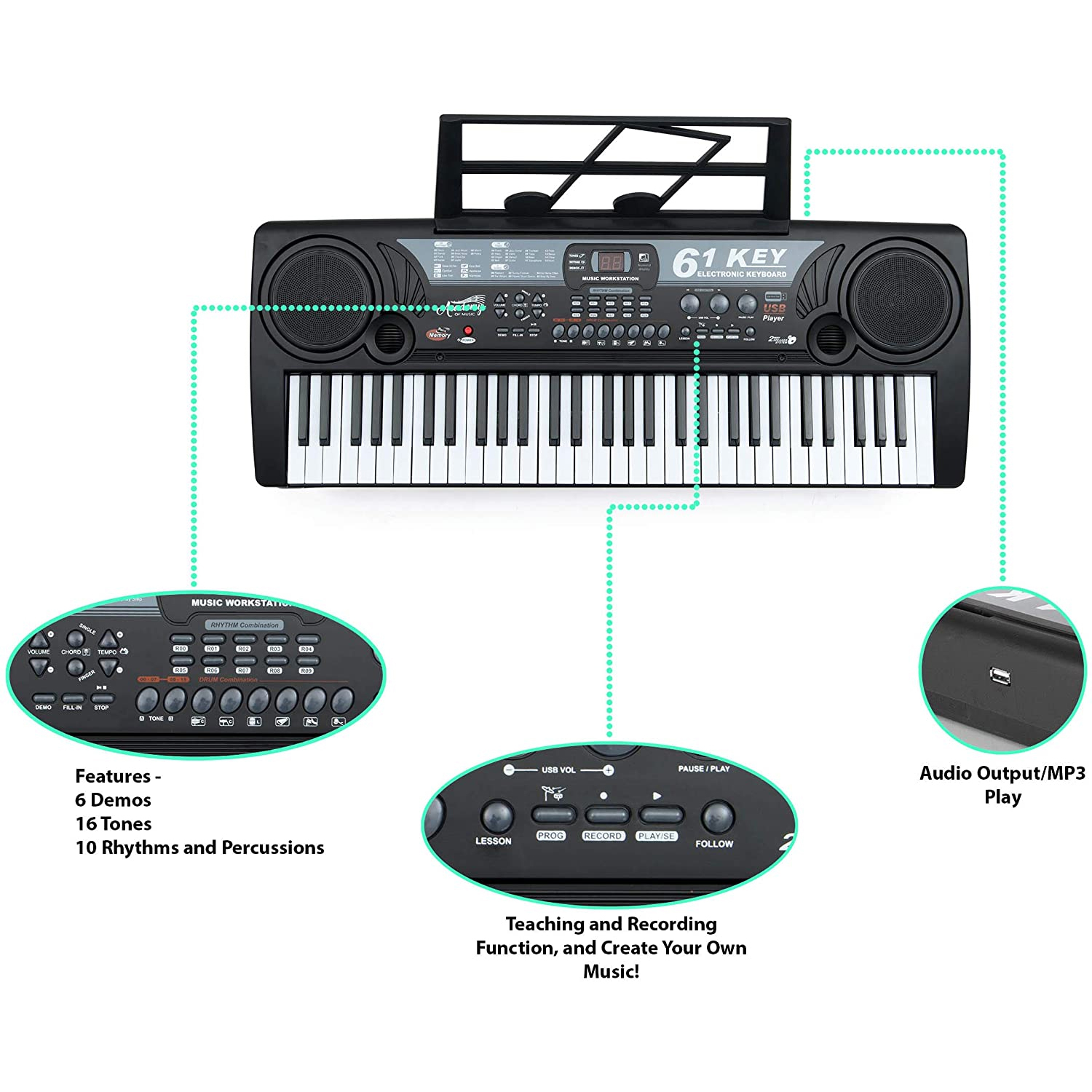 Electronic Music Keyboard - 61-Keys with Microphone