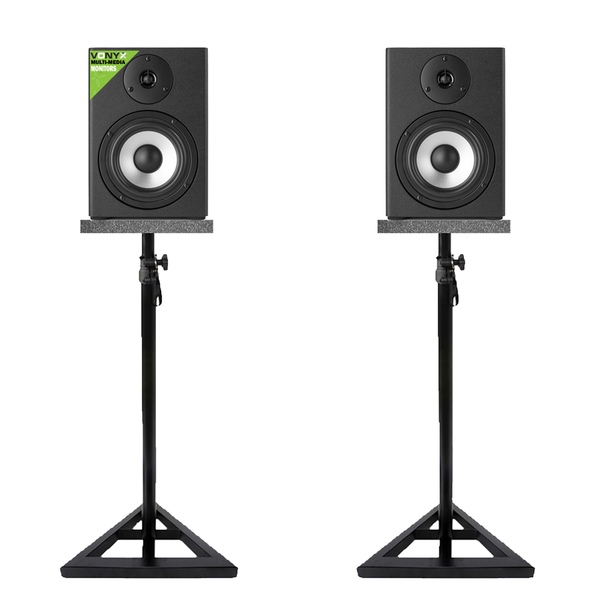 Vonyx SM50 Active Studio Monitors Pair, Stands & Isolation Pads