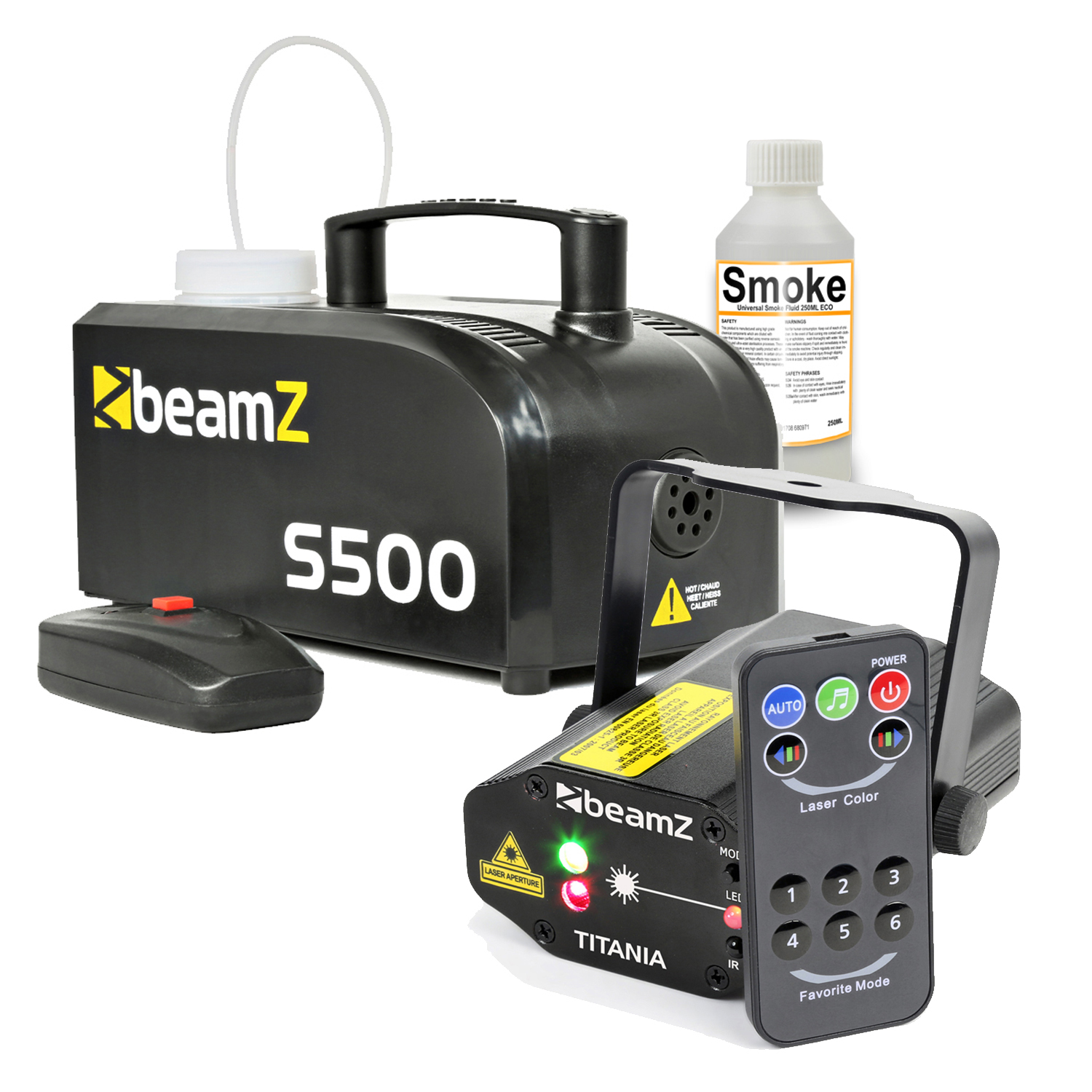 BeamZ S-500 Smoke Machine & Titania Disco Laser Light