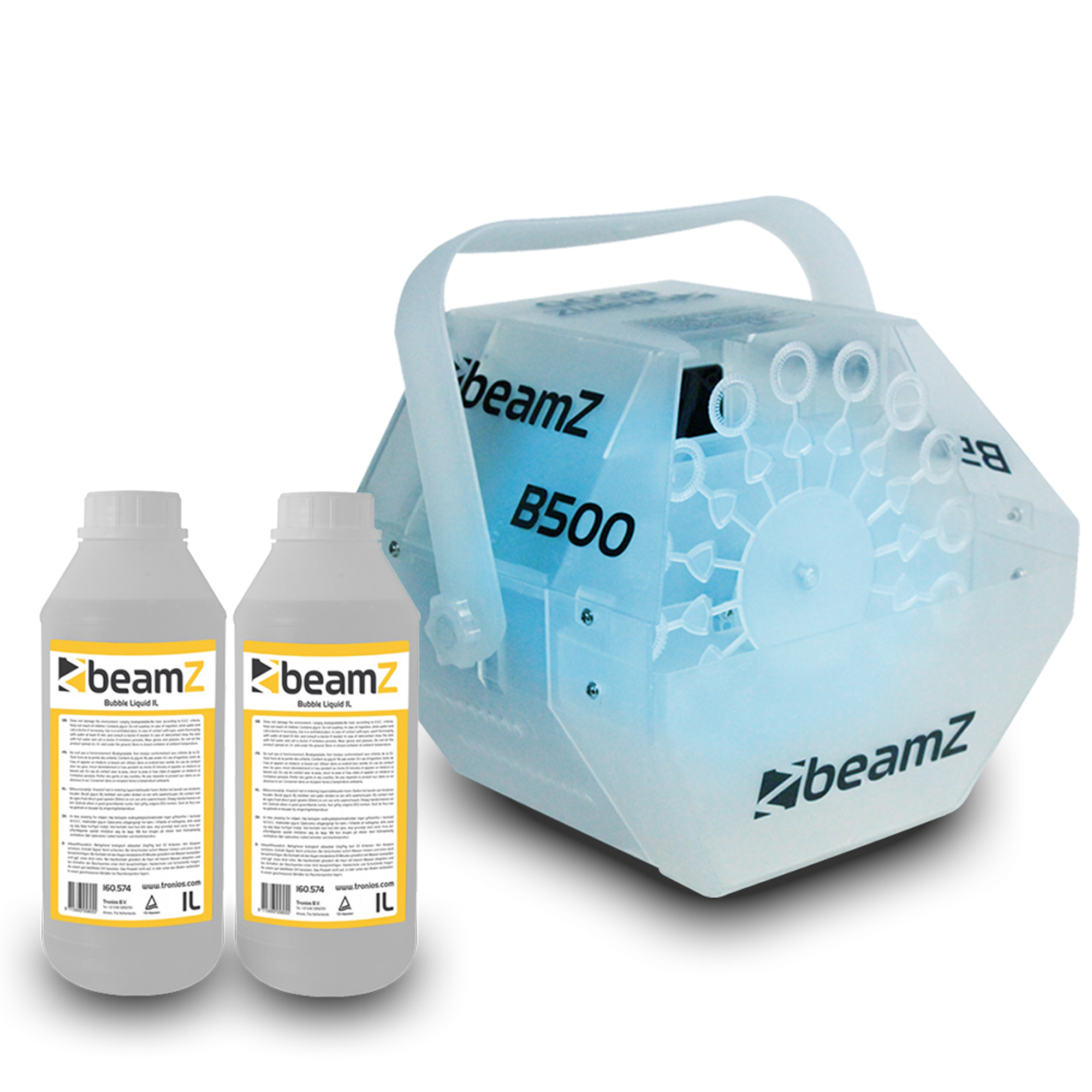 BeamZ B500LED Bubble Machine, 1L Fluid Pair & Balloon