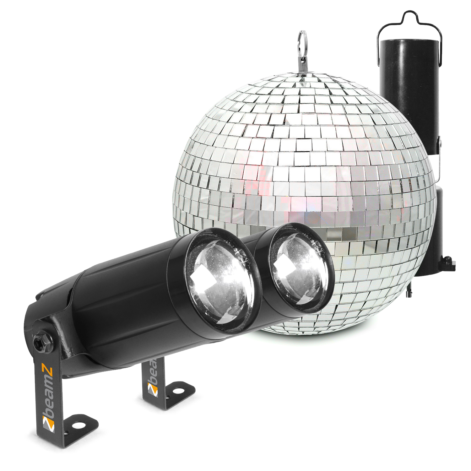 Mirror Ball 20cm with Battery Motor & 6W LED Spotlights
