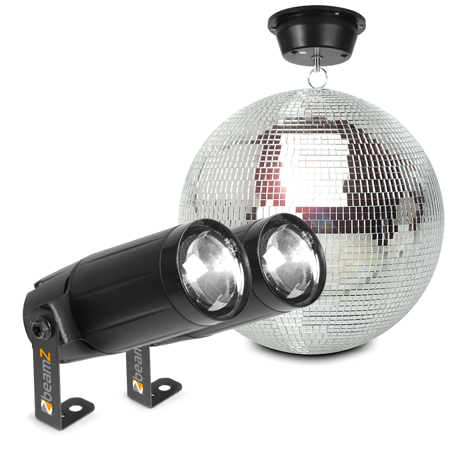 Glitter Mirror Ball 30cm with Motor & 6W LED Spotlights