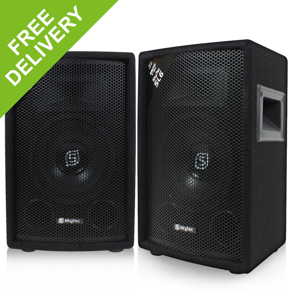 Pair of Skytec 6" Passive 2-Way DJ PA Speakers House Party Disco Setup 300W